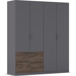 Kleiderschrank Rauch "Dreht&uuml;renschrank Schrank Garderobe Schlafzimmerschrank KODA", grau (graumetallic, atlantic oak dunkel), B:181cm H:210cm T:54cm, Holzwerkstoff, Schr&auml;nke, Kleiderschrank, mit asymmetrisch angeordneten Schubladen MADE IN GERMANY