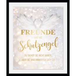 Bild queence "Freunde sind wie Schutzengel", gold (farbe rahmen: schwarz, farbe bild(er): goldfarben, wei&szlig;), B:30cm H:40cm, Acrylglas, Holz, Papier, Bilder, Bild, HD Premium Poster-Druck inkl. Holzrahmen