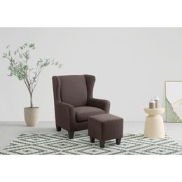 Ohrensessel Home Affaire "Chilly, Sessel mit Hocker", braun, B:84cm H:101cm T:84cm, Microfaser PRIMABELLE (100% Polyester);Karo Stoff (60% Polyester/40% Baumwolle);Velvet (100% Polyester);Luxus-Microfaser in Teddy Optik (100% Polyester), Sessel, Ohrensessel, in Cord und Microfaser-Bezug, Unser Dauertiefpreis