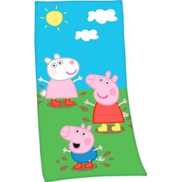 Badetuch "Peppa Pig Velourstuch", bunt, B:75cm L:150cm, Samt, Obermaterial: 100% Baumwolle, Handt&uuml;cher, Badetuch, hochfarbig bedruckt