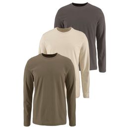 MAN'S WORLD Langarmshirt MAN'S WORLD "neue Farbe ", Herren, Gr. 40/42 (XS), gr&uuml;n (olivgr&uuml;n,beige,khaki), Single Jersey, Obermaterial: 100% Baumwolle, unifarben, Basic, regular fit, Rundhals, normaler Saum, Shirts Langarmshirt, Langarm, unifarben, aus Baumwolle, im 3er-Pack, Topseller