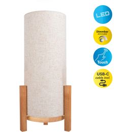 N&auml;ve N&Auml;VE LED Tischleuchte "Madita", beige (natur), 1, &Oslash; 18cm H: 48cm, 1 Stk., Leuchten, Akkubetrieb, inkl. USB-C-Kabel, Holzgestell, Textilschirm, dimmbar, LED Tischleuchte