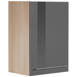 H&auml;ngeschrank Optifit "Bern", grau (grau hochglanz, akaziefarben), B:50cm H:70,4cm T:34,9cm, Schr&auml;nke, H&auml;ngeschrank, Breite 50 cm, 70 cm hoch, mit 1 T&uuml;r, mit Metallgriff