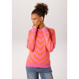 Strickpullover Aniston CASUAL, Damen, Gr. 36, pink, orange, Strick, Obermaterial: 50% Viskose (LENZING&trade;), 28% Polyester, 22% Polyamid, gemustert, figurumspielend h&uuml;ftlang, Rundhals, Rippstrickb&uuml;ndchen, Pullover Strickpullover, im trendfarbenem Zick-Zack-Muster - NEUE KOLLEKTION, Topseller