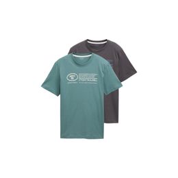 T-Shirt Tom Tailor, Herren, Gr. S, gr&uuml;n (deep bluish gr&uuml;n), Jersey, Obermaterial: 100% Baumwolle, bedruckt, regular fit taillenbedeckt, Rundhals, gerader Abschluss, Shirts T-Shirt, mit Logo Print