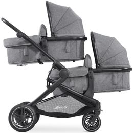 Geschwisterwagen hauck "Atlantic Twin, melange grey", Baby, grau (melange grau), Aluminium, Polyester, Kinderwagen Geschwisterwagen, mit schwenk- und feststellbaren Vorderr&auml;dern