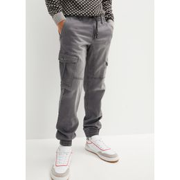 Jogg Pants bonprix "Regular Fit Jeans-Jogger mit Komfortbund, Straight", Herren, Gr. 64, N-Gr, grau (grau denim), Denim/Jeans, Obermaterial: 73% Baumwolle, 25% Polyester, 2% Elasthan, unifarben, regular fit lang, Jeans Jogg Pants, Regular Fit, mit Komfortbund und Kordel, aus Baumwollmischung, Topseller