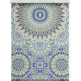 Seitenzugrollo LICHTBLICK ORIGINAL "Rollo Klemmfix, ohne Bohren, blickdicht, Orientalische Muster", blau (blau, gr&uuml;n, wei&szlig;), B:45cm H:150cm, Polyester, Rollos, Seitenzugrollo