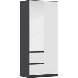 Dreht&uuml;renschrank Rauch "Kleiderschrank Schrank mit Spiegel Garderobe Garderobenschrank MAINZ", grau (graumetallic, alpinwei&szlig;), B:91cm H:210cm T:54cm, Holzwerkstoff, Schr&auml;nke, Dreht&uuml;renschrank, grifflose Front mit Spiegel, Au&szlig;ent&uuml;ren mit Push-to-Open Funktion