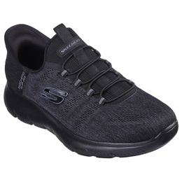 Slip-On Sneaker Skechers "SUMMITS-KEY PACE", Herren, Gr. 48,5, schwarz (schwarz uni), Textil, unifarben, Schuhe Slip-On Sneaker, Slipper, Freizeitschuh, Halbschuh in veganer Verarbeitung