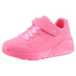 Slip-On Sneaker Skechers "UNO LITE", M&auml;dchen, Gr. 28, pink (neonpink), Lederimitat, Schuhe Slip-On Sneaker, mit praktischem Klettverschluss, Gr&ouml;&szlig;enschablone zum Download, Topseller