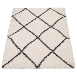 Hochflor-Teppich Paco Home "Maghreb 79", beige, B:80cm H:44mm L:150cm, Polyester, Teppiche, Hochflor-Teppich, Rauten Muster, Scandi Design, weich und flauschig
