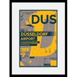 Bild queence "DUS AIRPORT", gelb (farbe rahmen: schwarz, farbe bild(er): gelb), B:30cm H:40cm, Acrylglas, Holz, Papier, Bilder, Bild, HD Premium Poster-Druck inkl. Holzrahmen