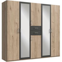 Kleiderschrank wimex "Diver Dreht&uuml;renschrank mit Spiegel, 180, 225 o. 270cm breit", grau (struktureichefb hell, graphit, griffe alu), B:225cm H:207cm T:58cm, Schr&auml;nke, Kleiderschrank, Bestseller Schlafzimmerschrank wahlweise 3 Innenausstattungen