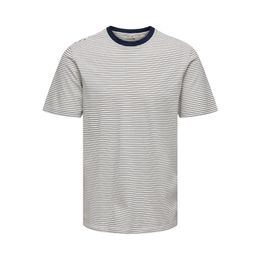 Only & Sons Rundhalsshirt ONLY & SONS "ONSFRED LIFE RLX SS STRIPE TEE NOOS", Herren, Gr. XXL, gardenia stripes:navy blazer, Jersey, Obermaterial: 100% Baumwolle, gestreift, relaxed fit normal, Rundhals, Shirts Rundhalsshirt