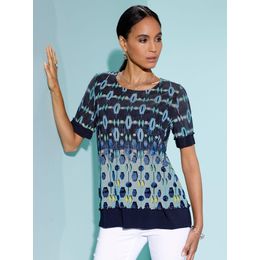 CR&Eacute;ATION L 2-in-1-Shirt CREATION L "Mesh-Shirt", Damen, Gr. 36, marine, hellblau, bedruckt, 96% Polyester, 4% Elasthan, Netzware:4% Elasthan, 96% Polyester, bedruckt, gemustert, mehrfarbig, Rundhals, Shirts 2-in-1-Shirt