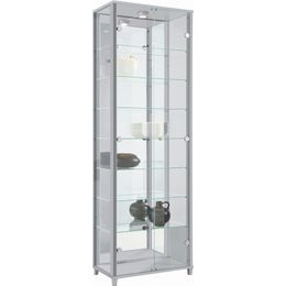 Fif M&ouml;bel Vitrine FIF M&Ouml;BEL "OPTIMA", silber, B:58cm H:172cm T:33cm, Holzwerkstoff, Sicherheitsglas ESG, Schr&auml;nke, Vitrine, Standvitrine/Glasvitrine 2x Glast&uuml;r,perfekt f&uuml;r Sammler,Sammlervitrine