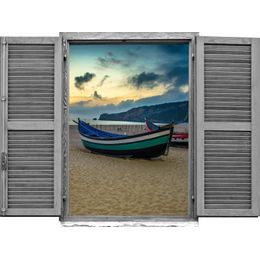 Wandtattoo queence "Boote am Strand", bunt, B:80cm H:60cm T:0,1cm, Wandtattoos, Wandtattoo, Wandsticker, Wandbild, selbstklebend, 3D, Fenster