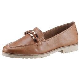Loafer Tamaris, Damen, Gr. 36, braun (cognac), Leder, Schuhe Loafer, Chunky Slipper, Business Schuh mit trendiger Flechtkette, Topseller