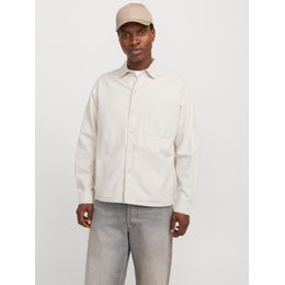 Jack & Jones Langarmhemd JACK & JONES "JJEURBAN EDGE OVERSHIRT LS SN", Herren, Gr. L, N-Gr, gelb (moonbeam), Web, Obermaterial: 80% Baumwolle, 20% Leinen, unifarben, weit taillenbedeckt, ohne Ausschnitt, Manschette, Hemden Langarmhemd, mit Hemdkragen