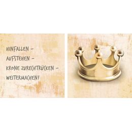 Leinwandbild queence "Krone", gold (farbe bild(er): goldfarben), B:80cm H:40cm T:2cm, Canvas, Holzrahmen, Bilder, Leinwandbild, Premium-Leinwandstoff, Handarbeit aus Deutschland, Spruch, 2er Set