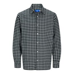 Jack & Jones Langarmhemd JACK & JONES "JORJOSHUA FLANNEL CHECK SHIRT LS", Herren, Gr. S, N-Gr, gr&uuml;n (forest night), Web, Obermaterial: 60% Baumwolle, 40% Polyester, kariert, comfort fit, 2-Knopf-Manschette, Hemden Langarmhemd
