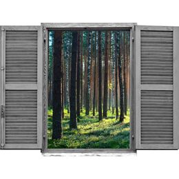 Wandtattoo queence "Wald", braun, B:80cm H:60cm T:0,1cm, Wandtattoos, Wandtattoo, Wandsticker, Wandbild, selbstklebend, 3D, Fenster