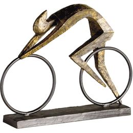 Dekofigur CASABLANCA BY GILDE "Skulptur Racer", braun (bronzefarben), B:37cm H:29cm T:18cm, Metall, Dekofiguren, Dekofigur, Dekoobjekt, H&ouml;he 29 cm, Fahrradfahrer, mit Spruchanh&auml;nger, Wohnzimmer