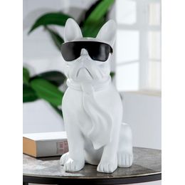 Tierfigur CASABLANCA BY GILDE "Mops Cool Dog sitzend", wei&szlig;, B:18cm H:35cm T:24,5cm, Kunstharz, Dekofiguren, Tierfigur