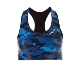 Sport-Bustier WINSHAPE "SB101-Military", Damen, Gr. XS, blau (camo blau), 80% Polyester, 20% Elasthan, BHs Sport-Bustier, Military-Print