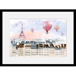 Bild queence "Hei&szlig;luftballon in Frankreich", bunt (farbe rahmen: schwarz, farbe bild(er): bunt), B:50cm H:40cm, Acrylglas, Holz, Papier, Bilder, Bild, HD Premium Poster-Druck inkl. Holzrahmen