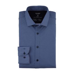Businesshemd OLYMP "24/7 - Level 5 - Jersey", Herren, Gr. 46, N-Gr, blau, Single Jersey, Obermaterial: 92% Baumwolle, 8% Elasthan, 2-Knopf-Manschette, Hemden Businesshemd, fein gemustert