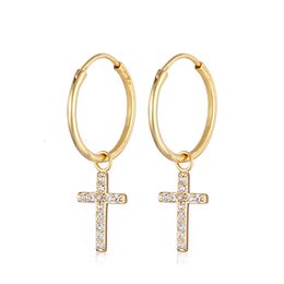 Paar Creolen Elli "Ohrringe Creolen Kreuz Glaube Religion 925 Silber, mit Kristallen von Swarovski" Gr. 48, gold, Ohrringe, Damen, Silber 925 (Sterlingsilber), Paar Creolen