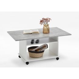 Couchtisch FMD, grau (betonfarben, wei&szlig;), B:100cm H:44cm T:60cm, Tische, Couchtisch, auf Rollen