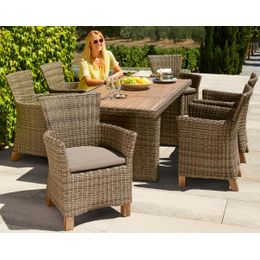 Garten-Essgruppe Merxx "Toskana", beige (natur), Obermaterial: 100% Polyester. F&uuml;llung: 100% Polyurethan, Sitzm&ouml;bel-Sets, Garten-Essgruppe, Aluminium, Polyrattan, Akazienholz FSC 100 %, geeignet f&uuml;r 6 Personen
