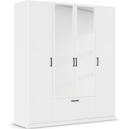 Dreht&uuml;renschrank Rauch "Kleiderschrank Schrank Garderobe W&auml;scheschrank BARI mit Spiegel", wei&szlig; (alpinwei&szlig;), B:180cm H:210cm T:54cm, Holzwerkstoff, Schr&auml;nke, Dreht&uuml;renschrank, mit Schubasten mittig, moderner Griff in Graumetallic MADE IN GERMANY