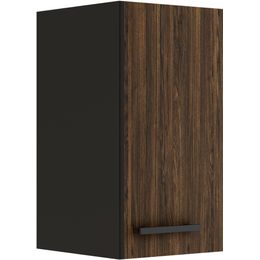 H&auml;ngeschrank Optifit "Palma", schwarz (rillendekor nussbaum, anthrazit), B:30cm H:57,6cm T:34,6cm, Holzwerkstoff, Schr&auml;nke, H&auml;ngeschrank, Breite 30 cm, 1 T&uuml;r, 1 Einlegeboden