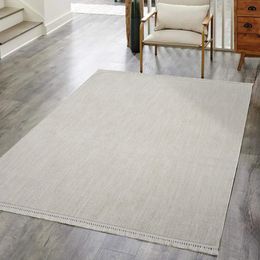 Teppich Carpet City "CLASICO 0052", beige (creme), B:120cm H:11mm L:170cm, Obermaterial: 100% Polyester, Teppiche, Teppich, L&auml;ufer, Kurzflor, Hochtief-Muster, Boho, Fransen, Wohnzimmer