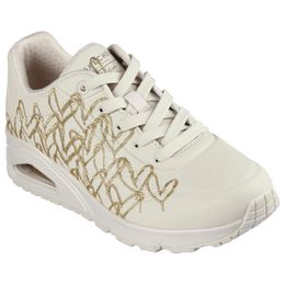 Sneaker Skechers "UNO-GOLDEN HEART", Damen, Gr. 39, beige (natur, goldfarben), Lederimitat, kontrastfarbene Details, Schuhe Sneaker, Freizeitschuh, Schn&uuml;rschuh mit goldfarbenen Mylar-Stickereien, Topseller