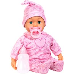 Babypuppe BAYER "First Words Baby, 38 cm, Schafe rosa", schafe rosa, Puppen, Baby, Babypuppe, mit Schlafaugen und Babyger&auml;uschen