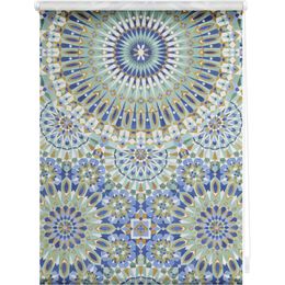 Seitenzugrollo LICHTBLICK ORIGINAL "Rollo Klemmfix, ohne Bohren, Verdunkelung, Orientalische Muster", blau (blau, gr&uuml;n, wei&szlig;), B:45cm H:150cm, Polyester, Rollos, Seitenzugrollo