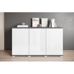 Sideboard OTTO HOME "Kenia, moderne grifflose Kommode mit 3 T&uuml;ren, Breite 120 cm", grau (matera anthrazit, wei&szlig; hochglanz), B:120cm H:69,7cm T:39,5cm, FSC-zertifizierter Holzwerkstoff, Sideboards, Sideboard, Push-to-Open-Fronten, h&ouml;henverstellbaren Einlegeb&ouml;den