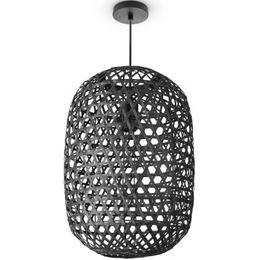 Paco Home Pendelleuchte "PUNU", schwarz, &Oslash; 30cm H: 43cm, Leuchten, Bambus Pendelleuchte Boho Deckenlampe Korb H&auml;ngend Rustikal E27 Natur, Pendelleuchte
