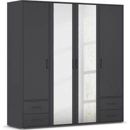 Dreht&uuml;renschrank Rauch "Kleiderschrank Schrank Garderobe W&auml;scheschrank VOYAGER", grau (graumetallic), B:187cm H:194cm T:53cm, Holzwerkstoff, Schr&auml;nke, Dreht&uuml;renschrank, mit modernen Griffen in Graumetallic, inkl. Schubk&auml;sten und Spiegel