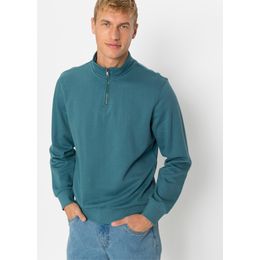 Sweatshirt bonprix "Sweatshirt mit Troyerkragen", Herren, Gr. 44/46 (S), blau (mattpetrol), Obermaterial: 60% Baumwolle, 40% Polyester, regular fit, Sweatshirts Sweatshirt, mit Stehkragen, mit Rei&szlig;verschluss, Regular Fit, unifarben