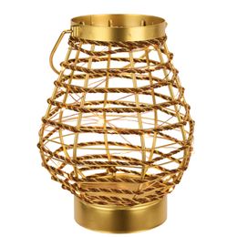 Windlicht I.GE.A. "LED-Laterne aus Metall Kordel", transparent (goldfarben), B:16cm H:20cm, Metall, Kerzenhalter, Windlicht, Windlicht Kerzenlaterne Gold Tischdeko Lichterkette