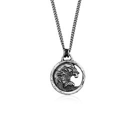 Kette mit Anh&auml;nger HAZE & GLORY "Halskette Anh&auml;nger M&uuml;nze - Tide Welle Maritim 925 Silber" Gr. 68, schwarz, Halsketten, Herren, Silber 925 (Sterlingsilber), Kette mit Anh&auml;nger