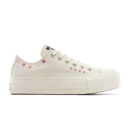 Sneaker Converse "CHUCK TAYLOR ALL STAR LIFT FLORAL EMBROIDERY LOW TOP", Damen, Gr. 39,5, egret, sugar berry, cactus bud, Textil, Schuhe Sneaker