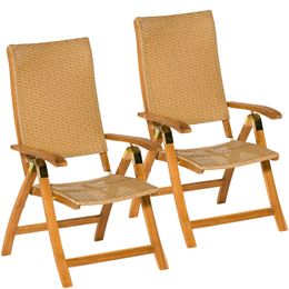 Gartenstuhl Merxx "Capri", beige (natur), B:61cm H:113cm T:69,5cm, Massivholz, Rattan, St&uuml;hle, Gartenstuhl, 2er Set, Akazie/Polyrattan, klappbar, natur