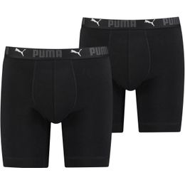Boxershorts Puma "Puma MEN SPORT COTTON LONG BOXERS 2P", Herren, Gr. M, schwarz, Jersey, Obermaterial: 95% Baumwolle, 5% Elasthan, bedruckt, unifarben, normal, Unterhosen Boxershorts, mit Markenschriftzug im Bund